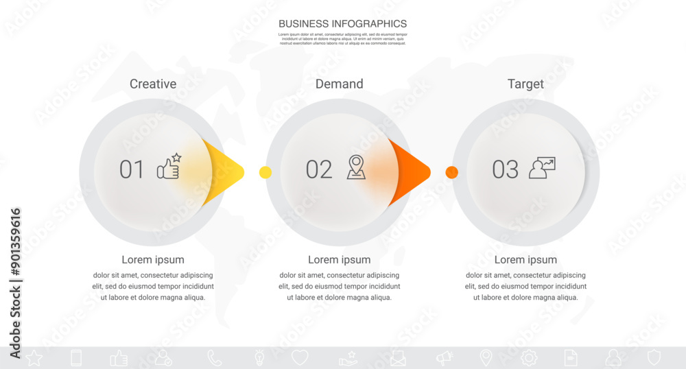 Business vector infographics with three circles and arrows. Timeline ...
