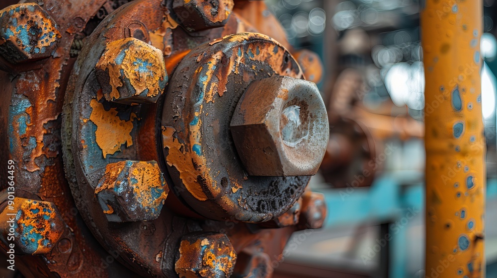 A photo of a corroded flange with bolts and nuts, ideal for showcasing ...