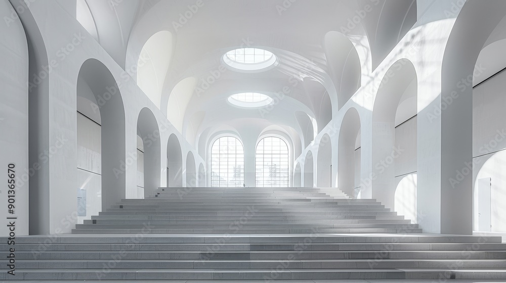 White Building with Long Staircase and Large Windows in Museum of ...