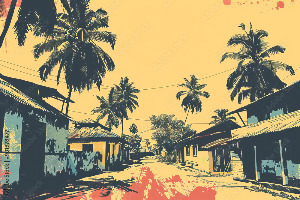 Risograph vintage riso print travel poster, card, wallpaper or banner ...