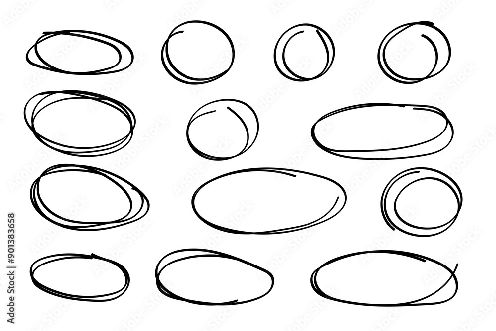 Grunge circles set, hand drawn encircle round highlight elements ...