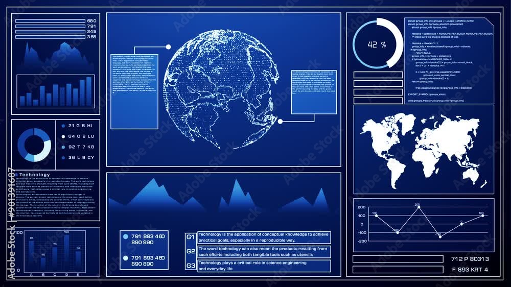 Futuristic digital interface displaying global analytics, graphs, and ...
