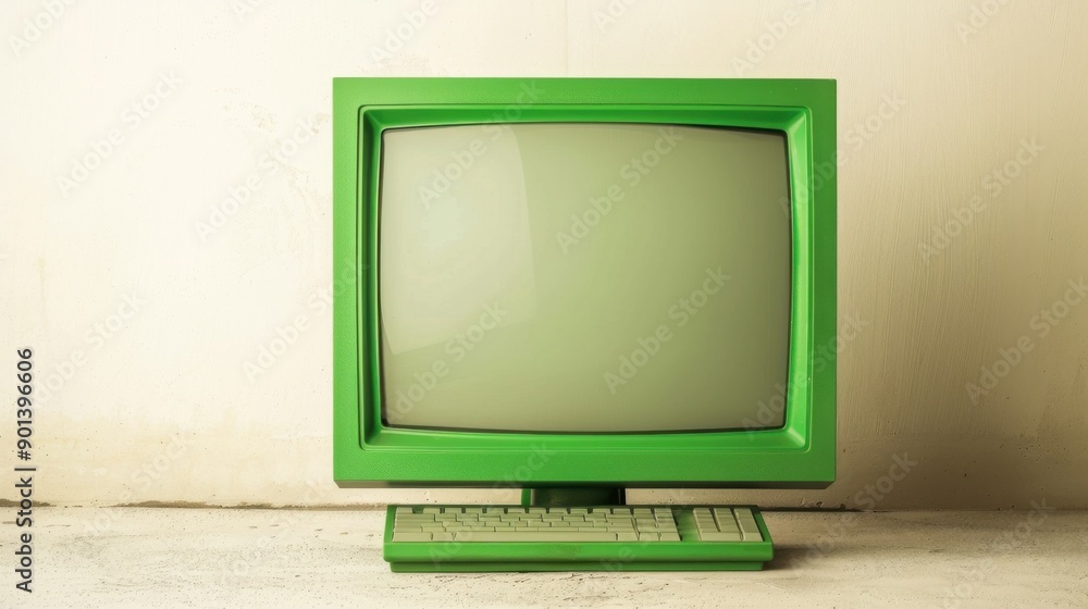 Green Computer. Blank Old Computer Terminal Screen in Vintage Frame ...