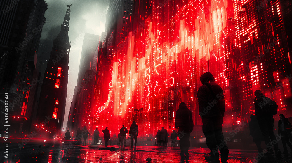 An impactful image representing a stock market crash. Red graphs ...