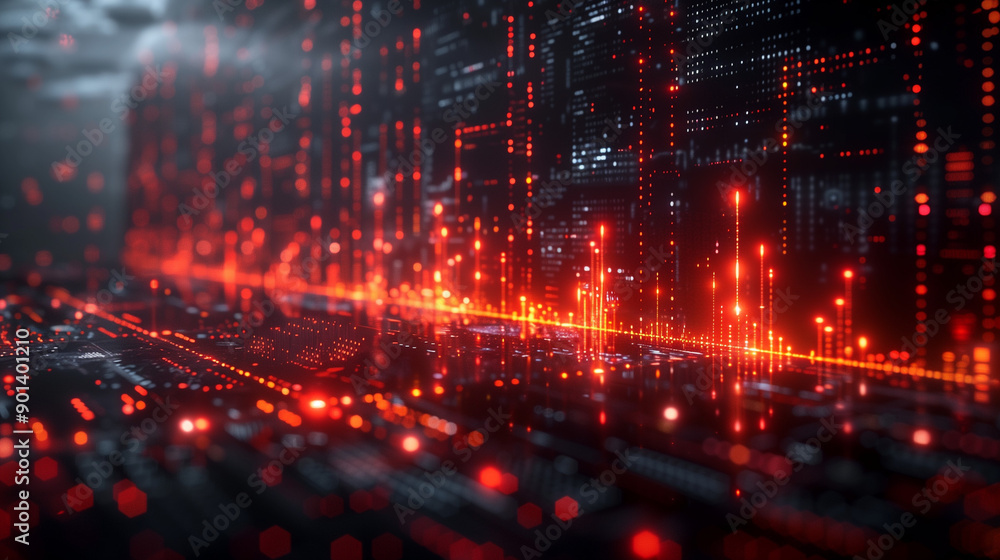 An impactful image representing a stock market crash. Red graphs ...