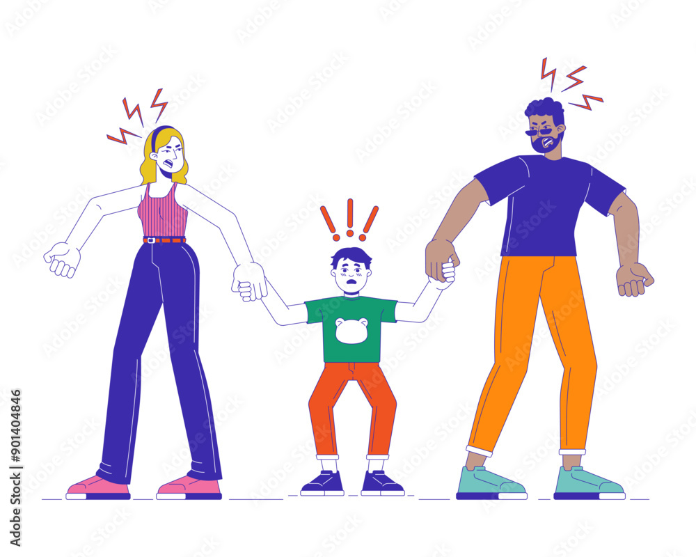 Dysfunctional family dynamic cartoon flat illustration. Yelling parents ...
