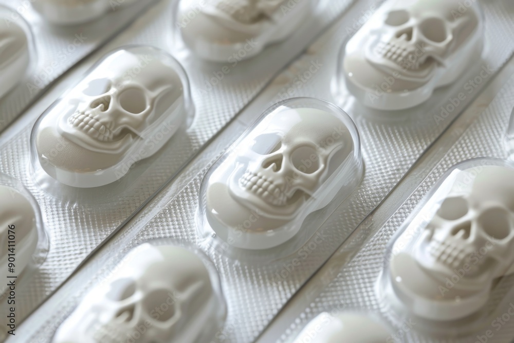 Skull shaped pills in blister packs, deadly tablets, suicide, drug ...