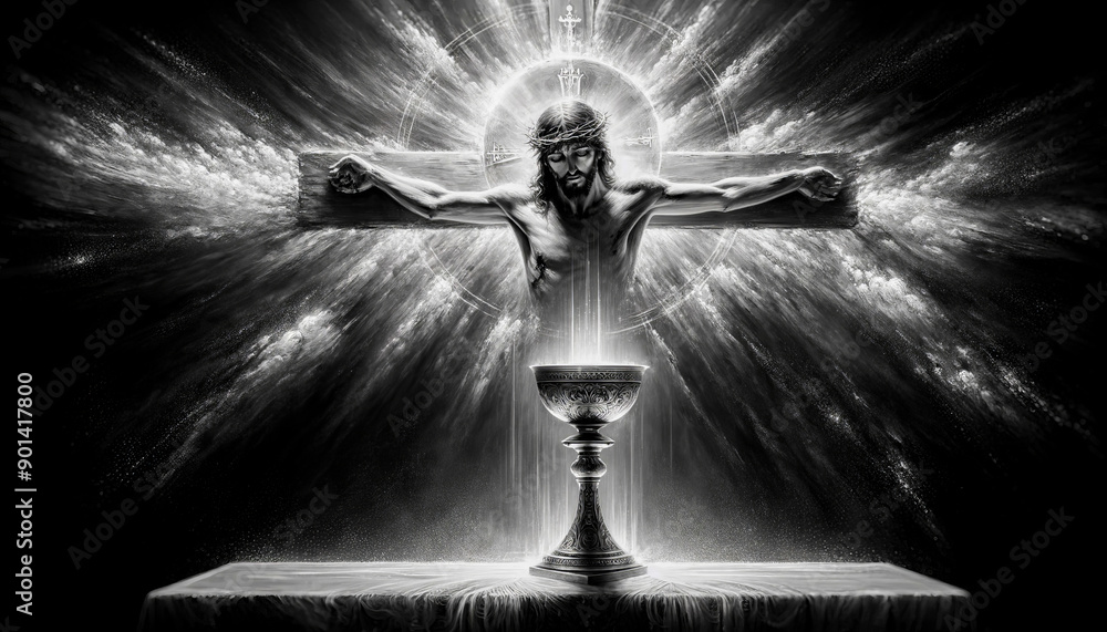 Transubstantiation and the Presence of Christ: Black and White Image of ...