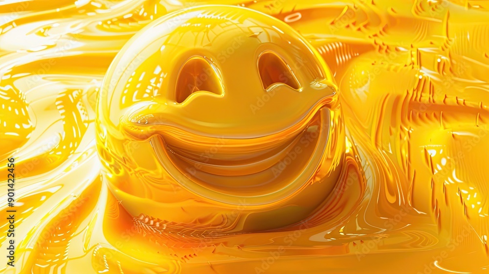 One prominent yellow smiley icon on a dynamic yellow abstract ...