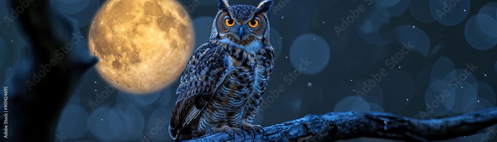 Owls and nocturnal animals active under the moonlight, nocturnal ...