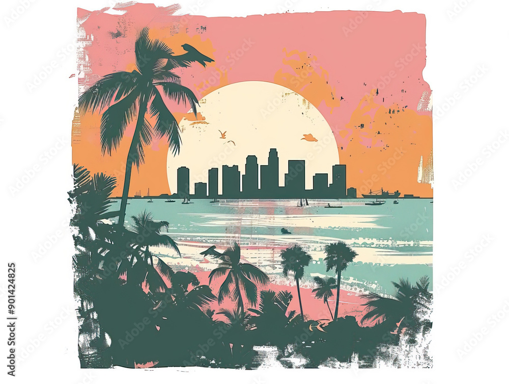 Risograph vintage riso print travel poster, card, wallpaper or banner ...