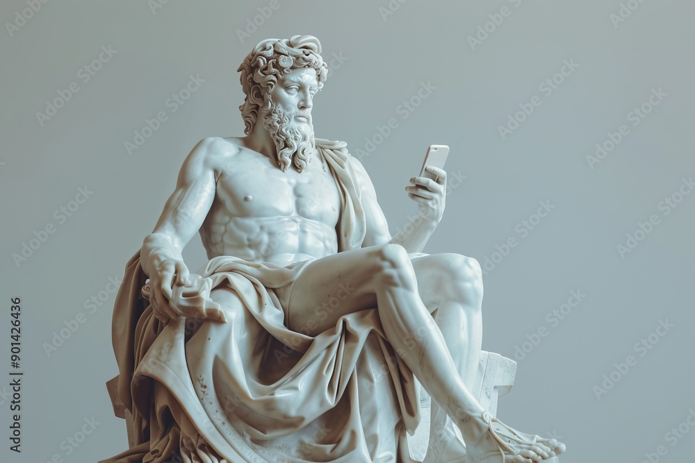 Sculpture or statue of Fat hairy Ancient Greek God david selfie with ...