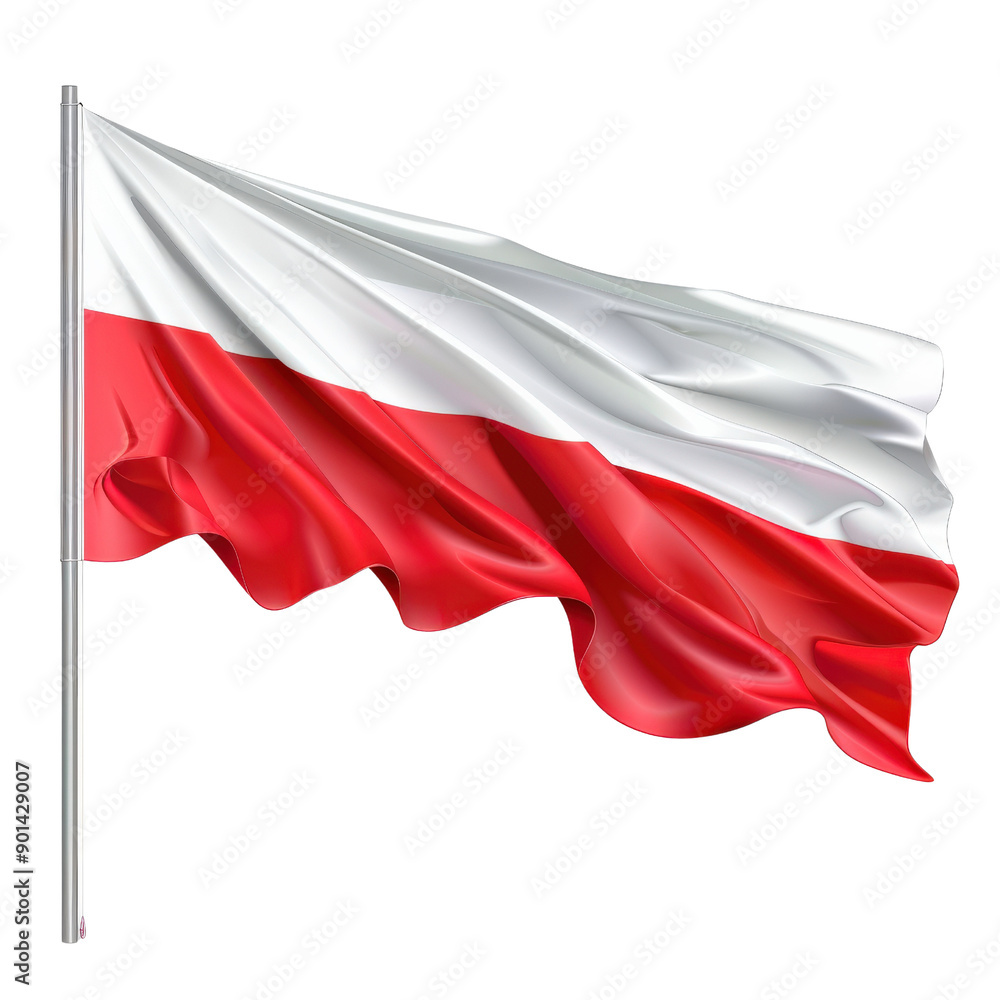 Polish national flag waving in the wind, featuring a horizontal bicolor ...