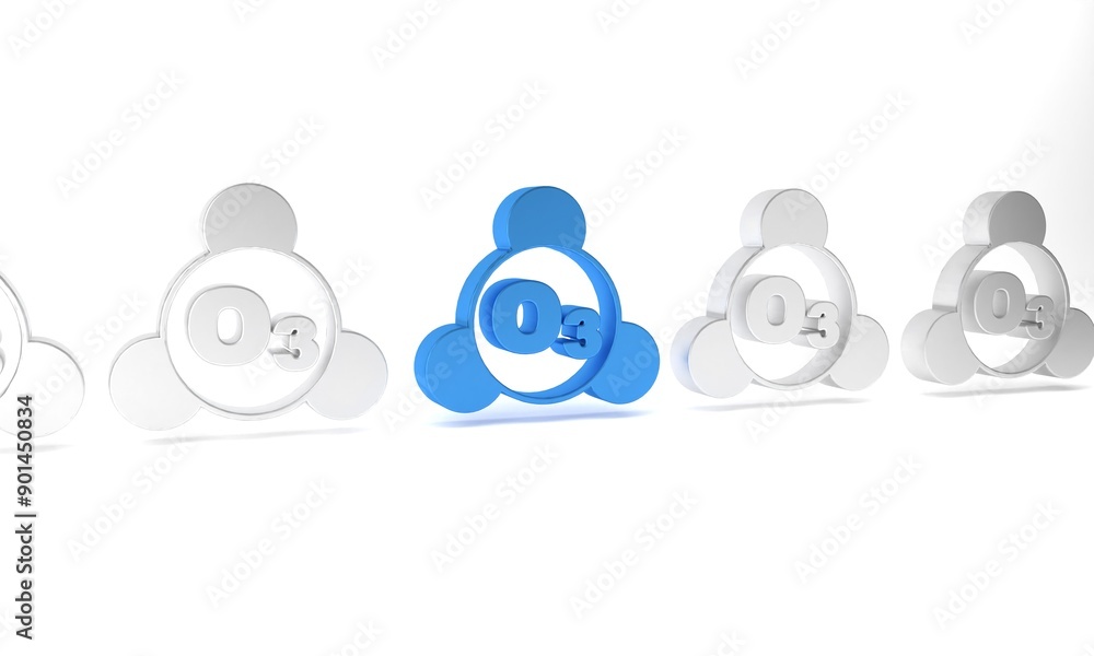 Blue Ozone molecule icon isolated on white background. Ozone, O3 ...