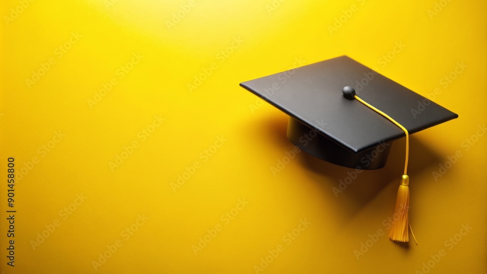 Solo graduation cap sits proudly on a vibrant solid yellow background ...