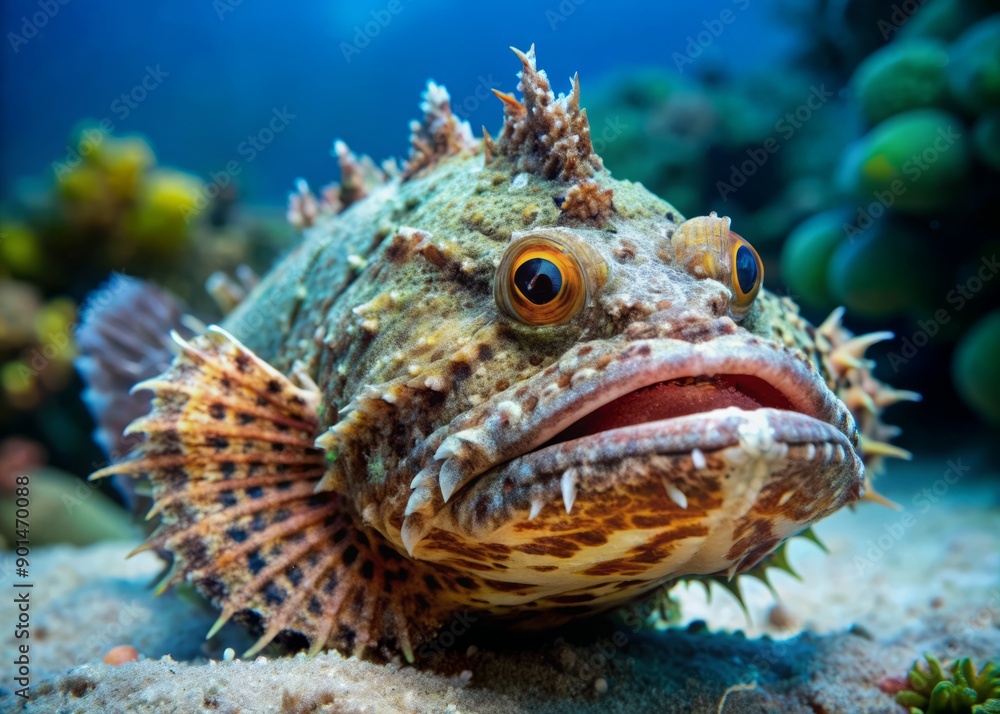 Menacing stonefish with razor-sharp spines and camouflage skin blends ...