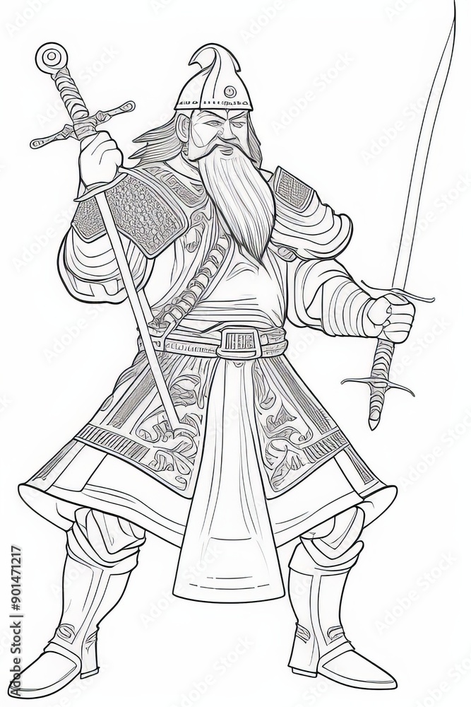 coloring book mongol warrior, full body, hand drown line art Stock ...