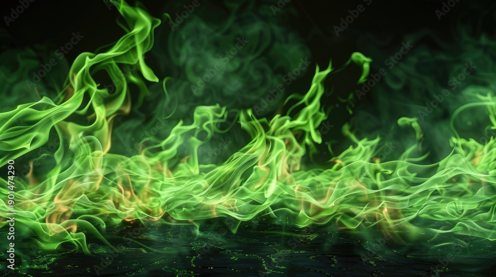 Engaging 3D depiction of green rubber burning, highlighting the vibrant ...