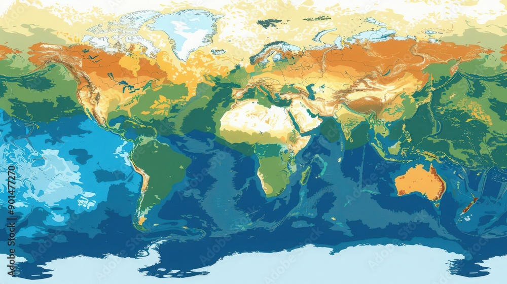 Diagram of a climate zone map, highlighting the different climatic ...