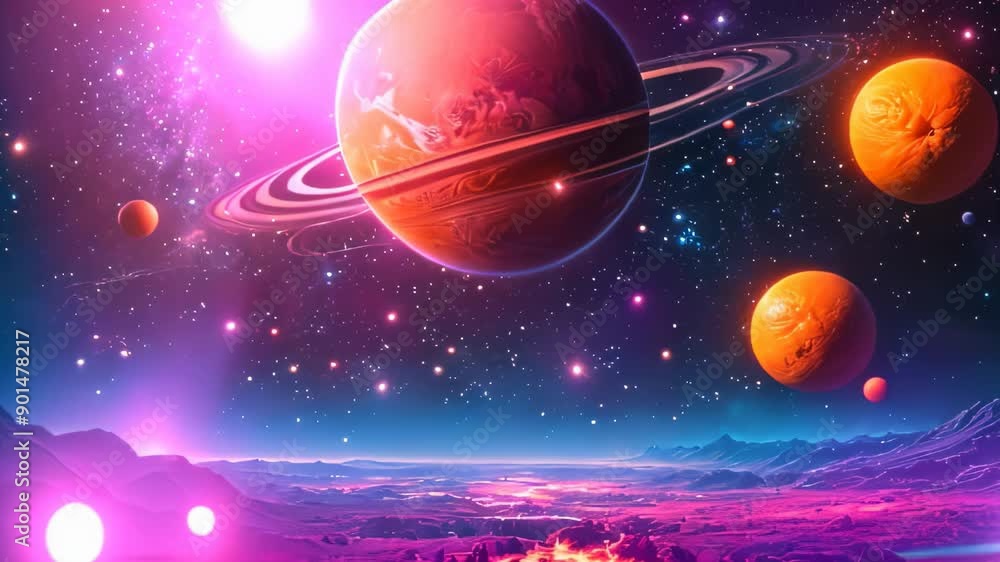 Video footage of vibrant and colorful space scene with various ...