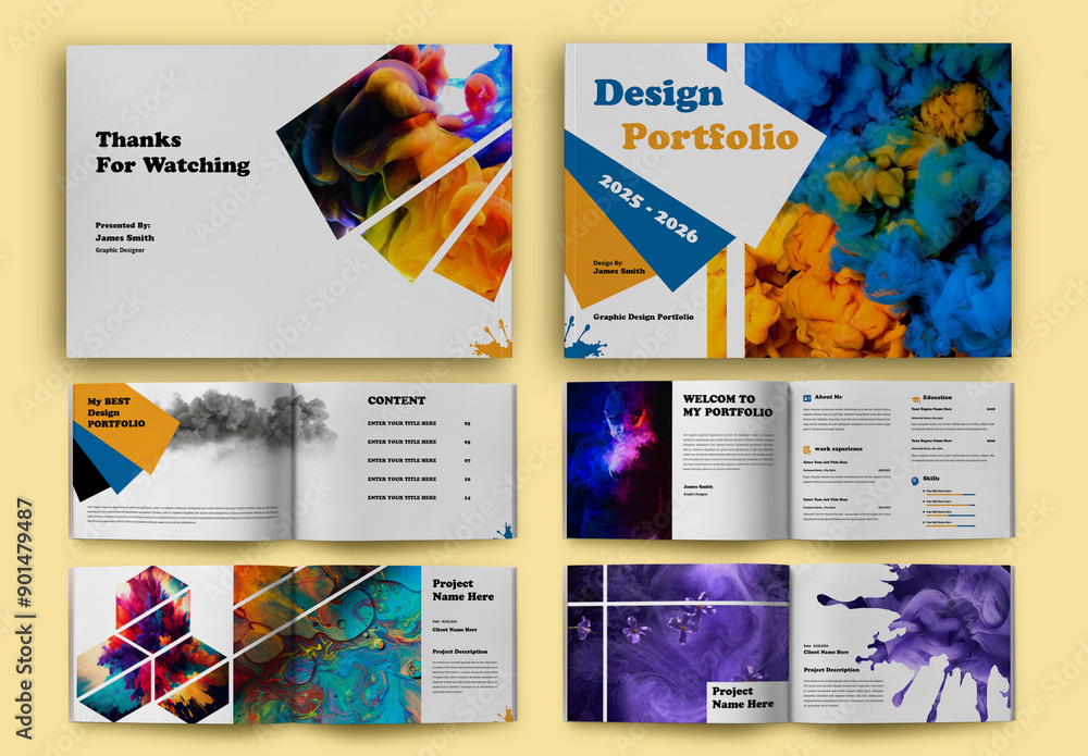 Modern Graphic Design Portfolio Landscape Layout Stock Template | Adobe ...