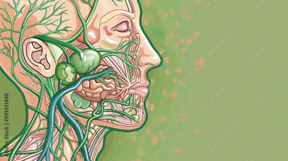 Diagram of the lymphatic system, with lymph nodes, vessels, and organs ...