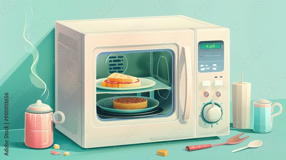 Diagram of the microwave oven, highlighting its magnetron, turntable ...