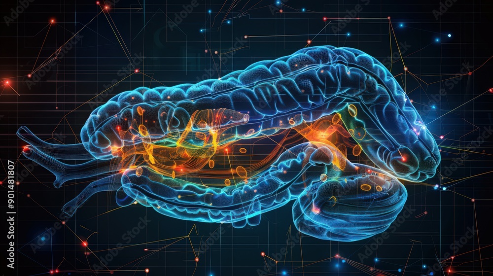 Diagram of the pancreas, illustrating its role in insulin production ...