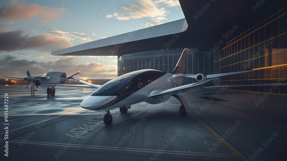 Showcase the innovative design of an electric airplane, highlighting ...