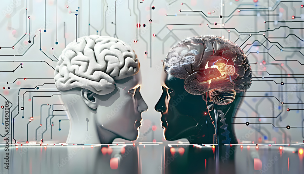 Human Brain vs. Artificial Intelligence Conceptual Illustration ...