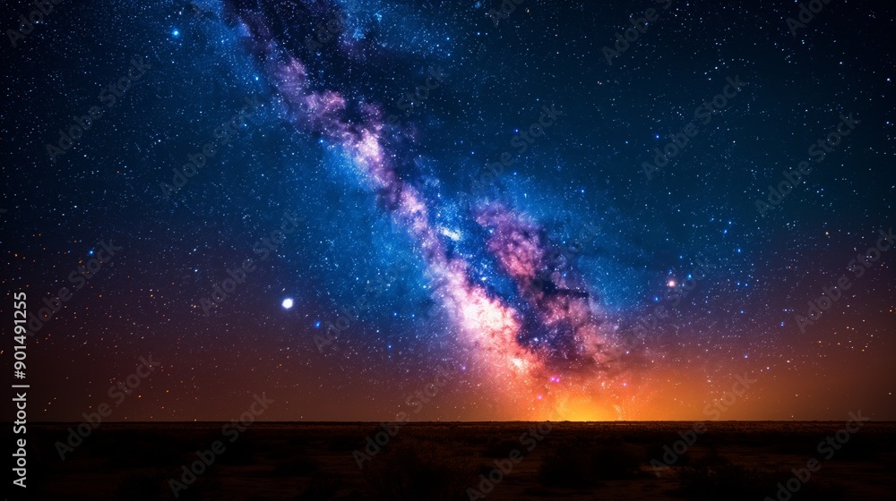 Milky Way Over Desert Night Sky. Milky Way galaxy is vividly visible in ...