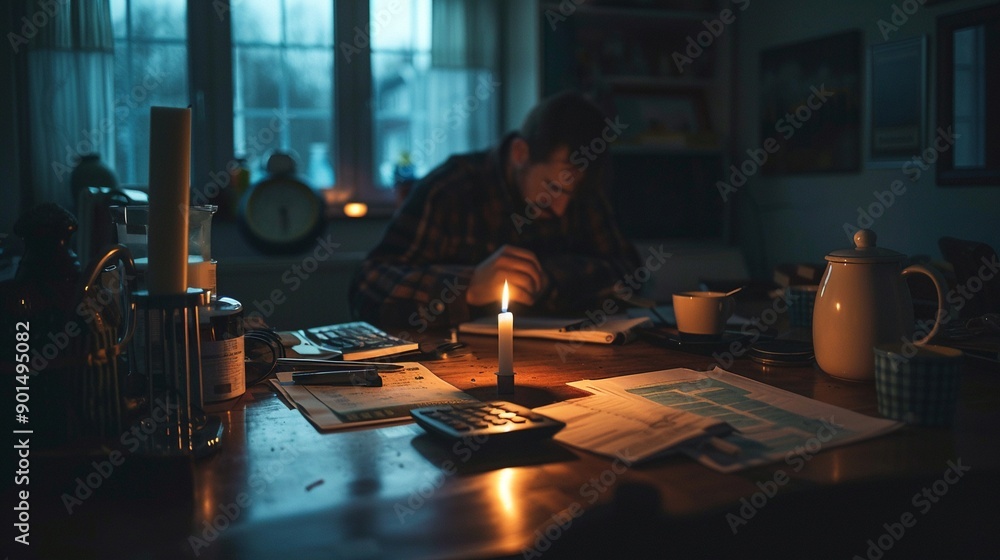 The image of a dimly lit kitchen table where a family gathers to plan ...