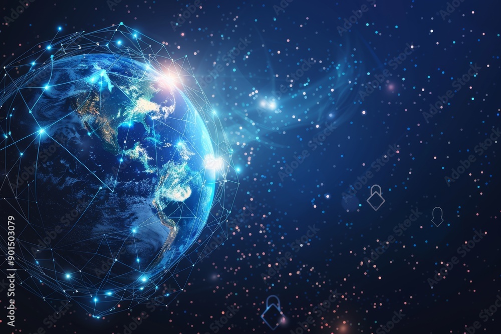 Information protection and security of safe concept. World map point ...