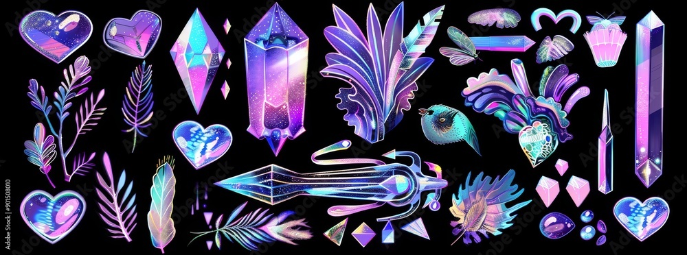 Modern space neon foil retro acid badge, futuristic vintage stars, hype ...