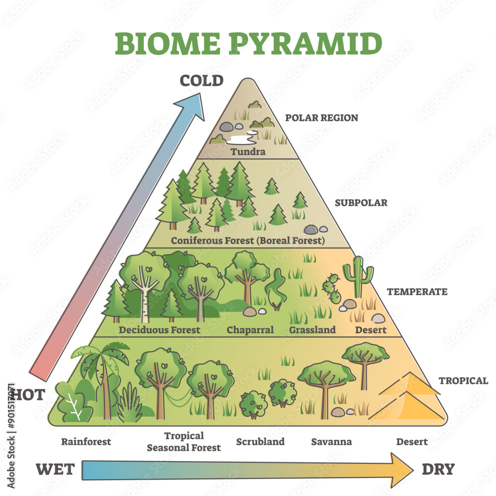 Biome pyramid as ecological weather or climate classification outline ...