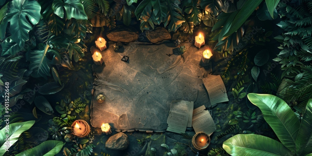 realistic top view illustration of a tabletop setup for pen and paper ...