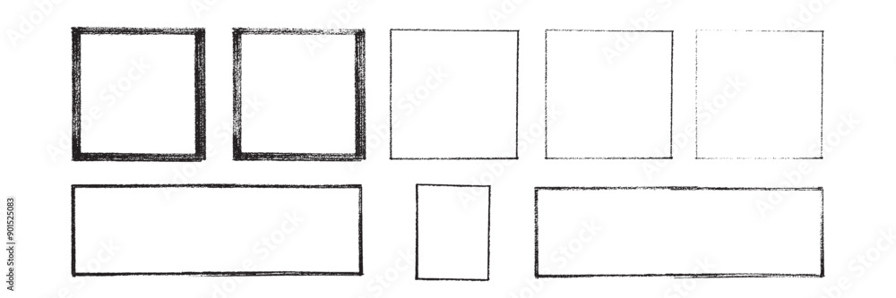 Chalk or crayon hand drawing frames set. Grunge rectangle and square ...