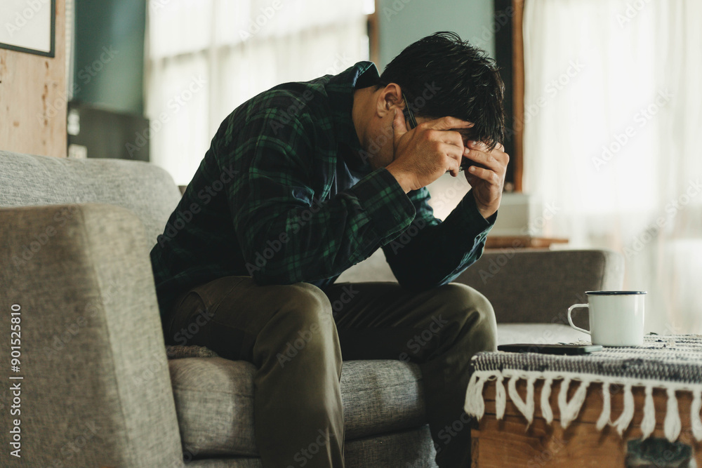 sad serious illness man.depressed emotion panic attacks alone sick ...