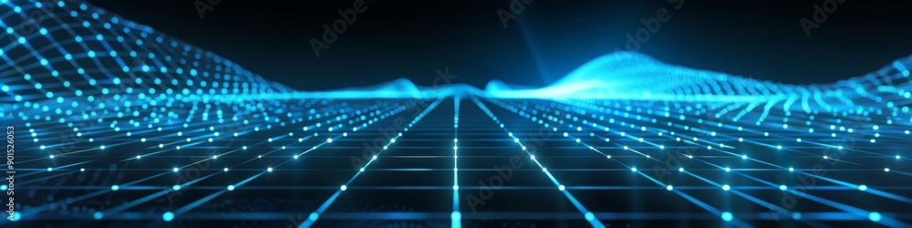 Abstract technology big data background with neon blue grid lines, Data ...
