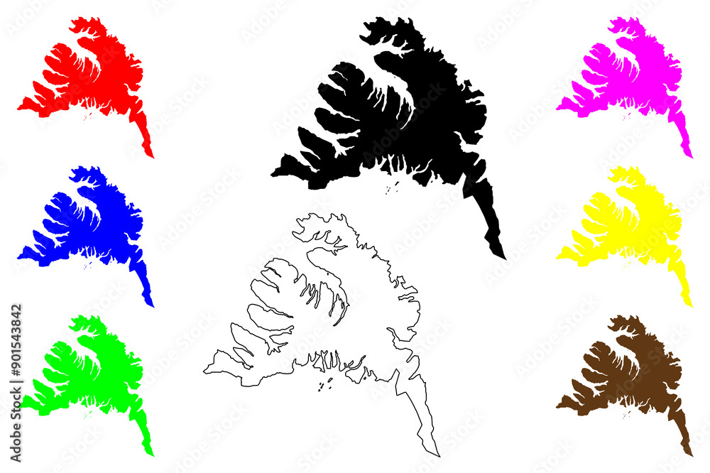 Westfjords Region (Iceland island, Regions of Iceland) map vector ...