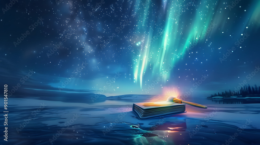 Surreal digital artwork of a paintbrush painting the northern lights ...