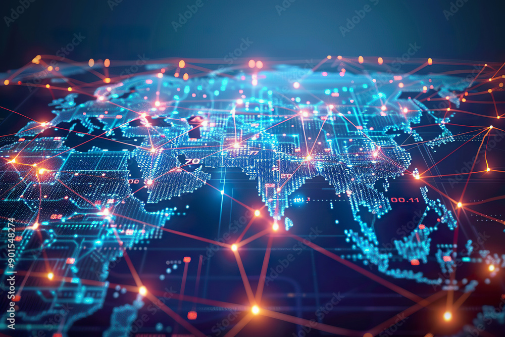Digital Map of Asia Highlighting Connectivity and Data Networks Stock ...