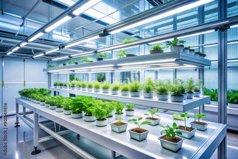Modern hydroponics laboratory with various equipment, sensors, and ...