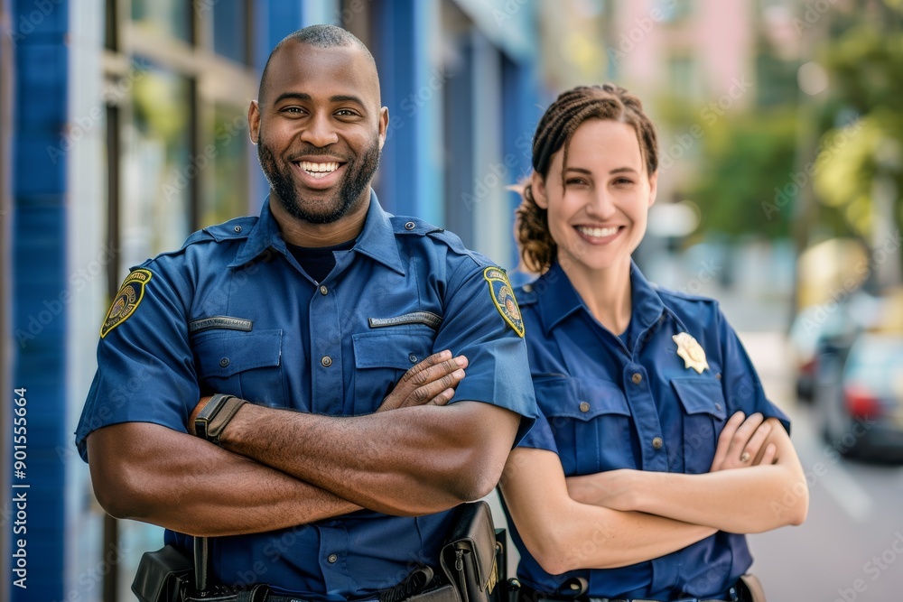 Street security guard, safety officer, and team photo for patrol ...