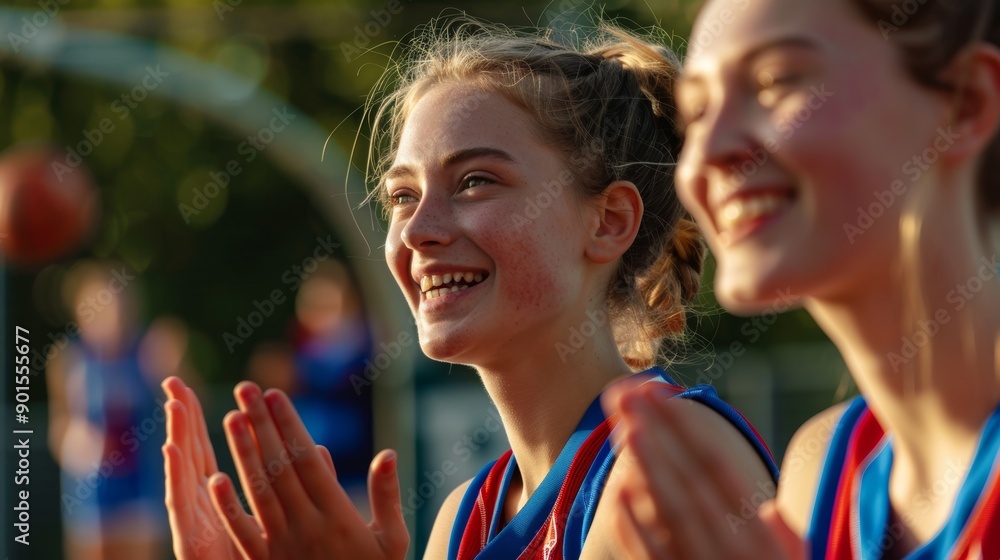 Celebration, support, and netball team clapping hands during training ...