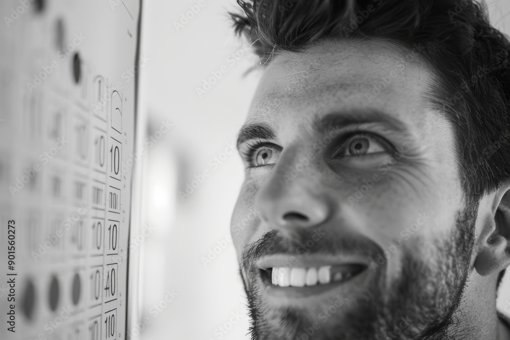 Half face, optometrist, and man with eye chart in hospital wellness ...