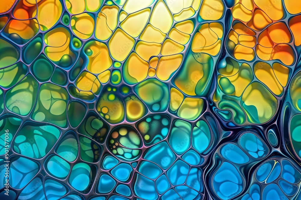 Liquid Prism. Abstract image of fluid-like shapes in vibrant yellows ...