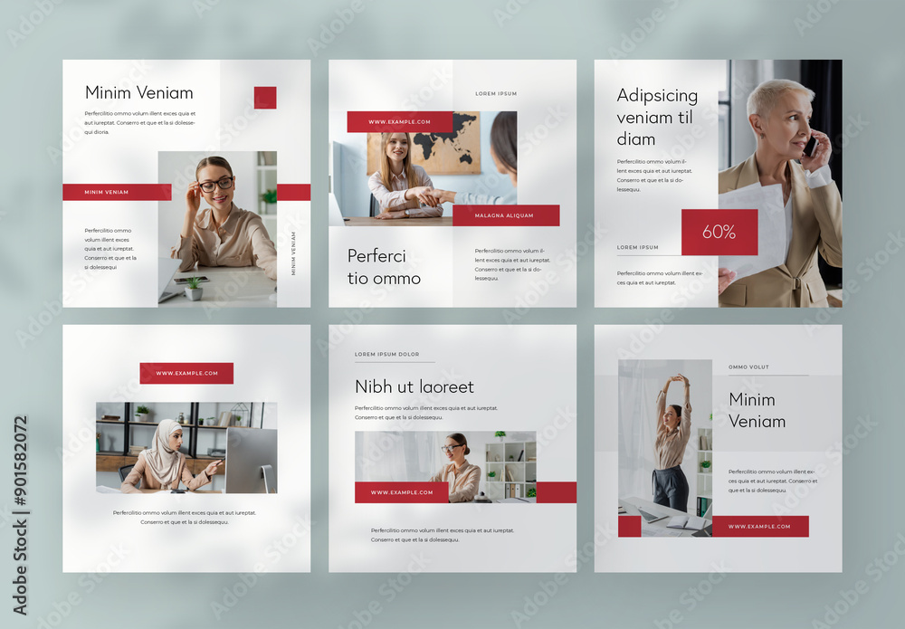 Modern Set of Social Media Post Layouts With Red Accent Stock Template ...