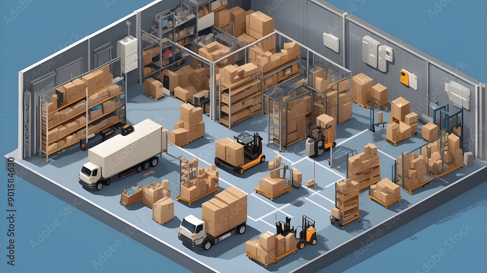 an isometric representation of an intelligent warehouse management ...