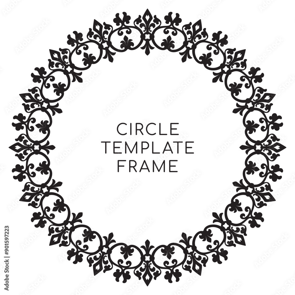 Vector baroque black circle border frame. Template. Isolated on white ...